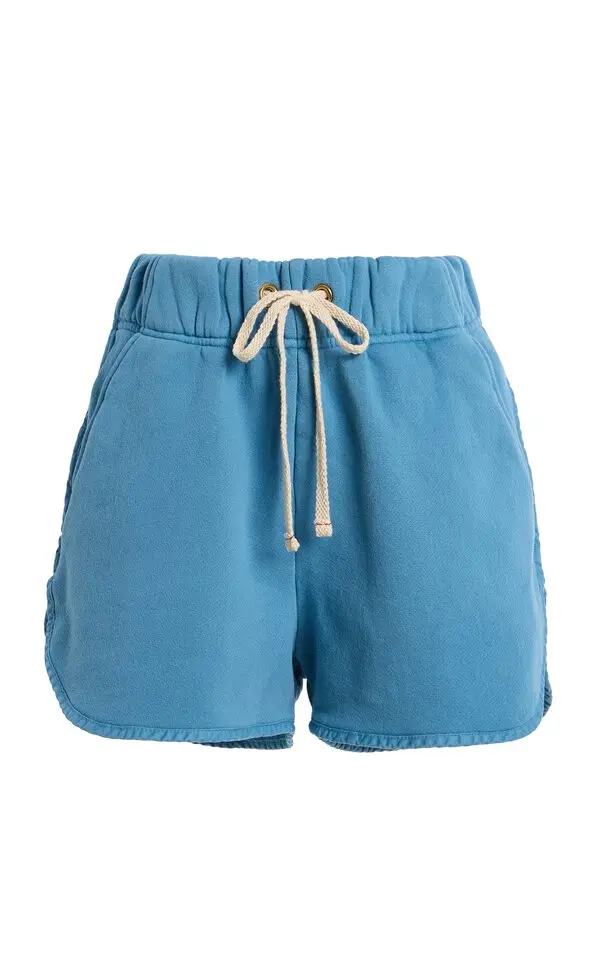 LES TIEN Serena Scallop Cotton Mini Shorts - Blue