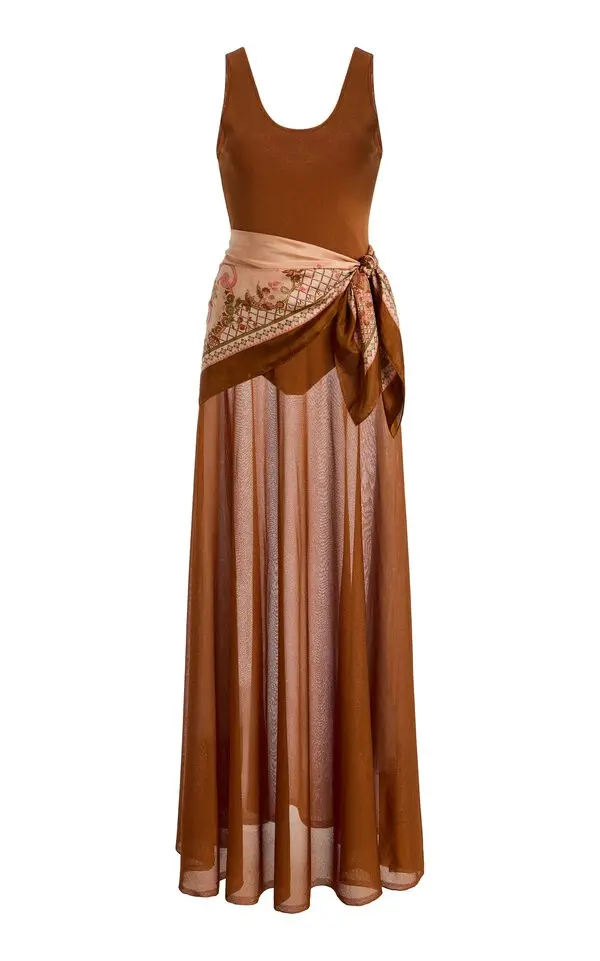Zimmermann Aster Scarf-detailed Knit Maxi Dress - Brown