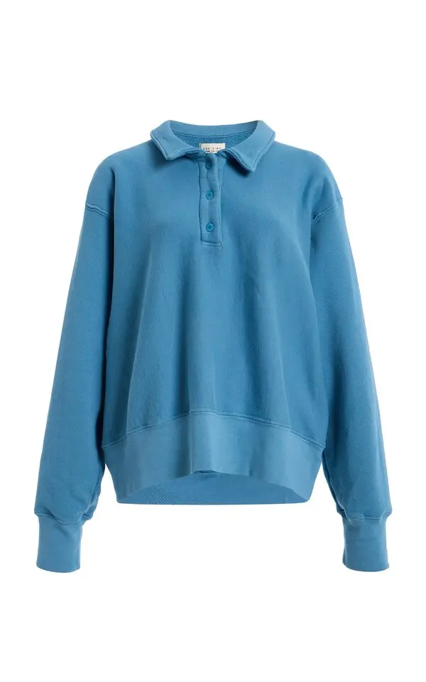 LES TIEN Cotton Henley Sweatshirt - Blue