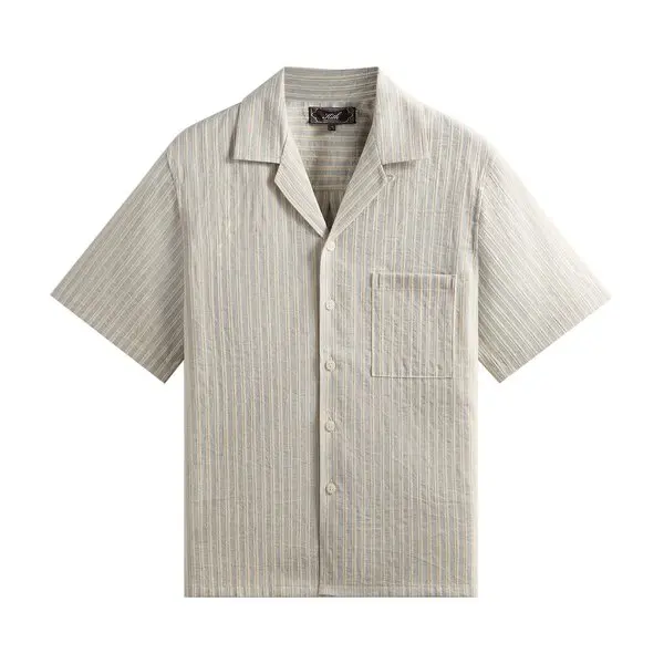 Kith Neon Slub Stripe Cropped Beckham Camp Collar Shirt 'sandrift - Cream