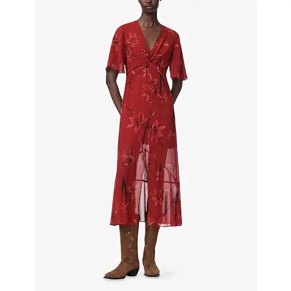 ALLSAINTS Mollie Floral-print Chiffon Midi Dress
