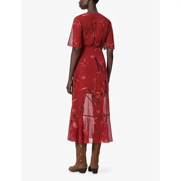 ALLSAINTS Mollie Floral-print Chiffon Midi Dress