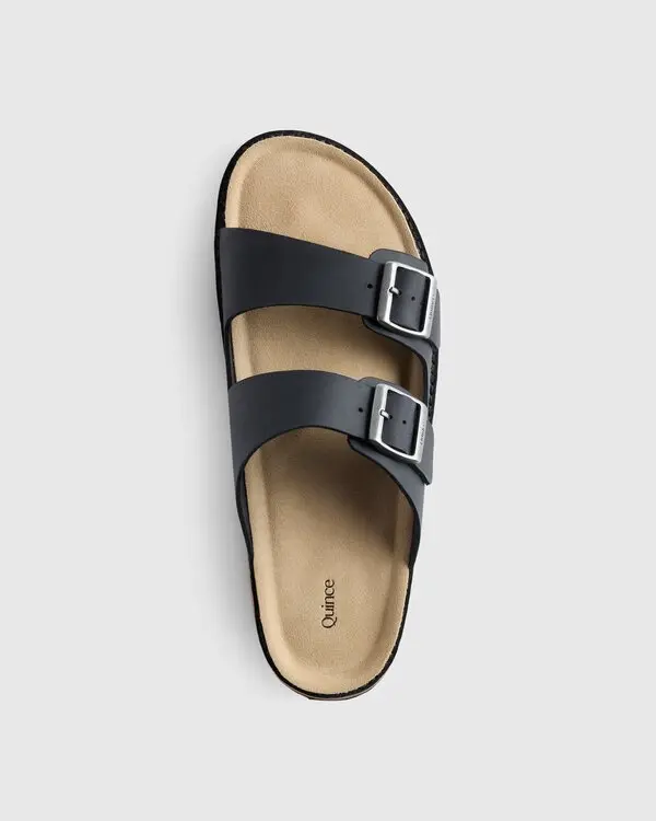 Quince Nubuck Leather Double Buckle Slide Sandals - Black