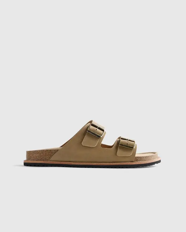 Quince Nubuck Leather Double Buckle Slide Sandals - Wheat