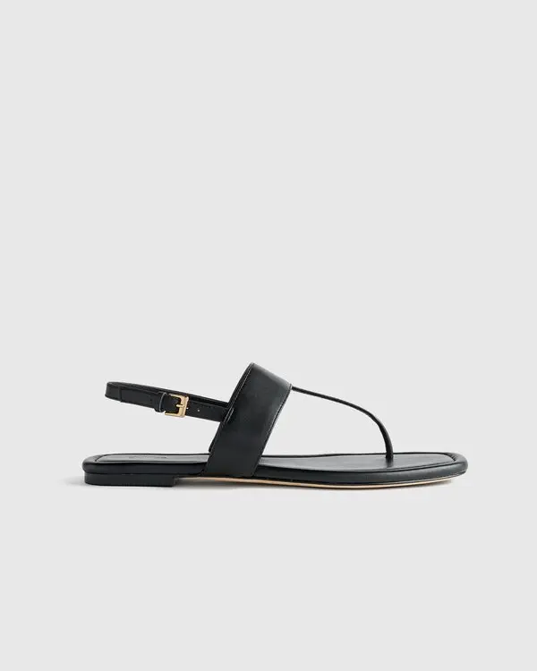 Quince Italian Leather T-strap Sandal - Black