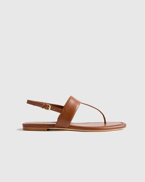Quince Italian Leather T-strap Sandal - Cognac