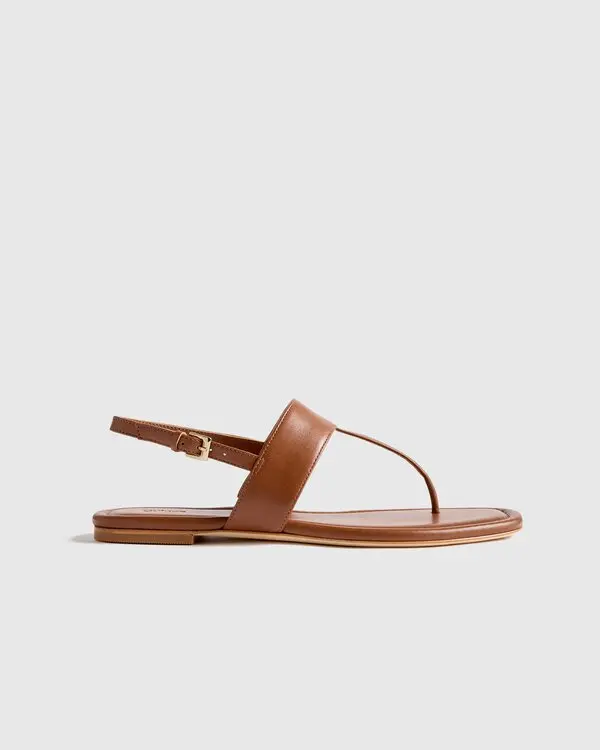 Quince Italian Leather T-strap Sandal - Cognac