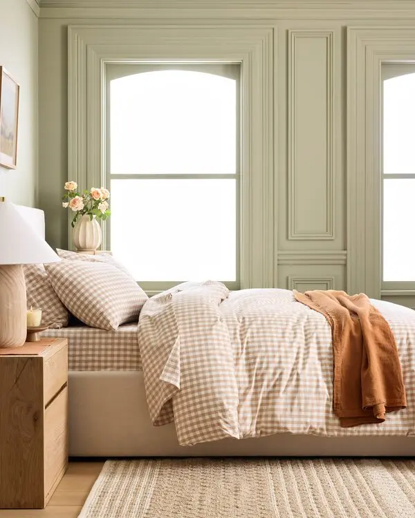 Quince Organic Crisp Percale Gingham Duvet Cover Set - Cafe