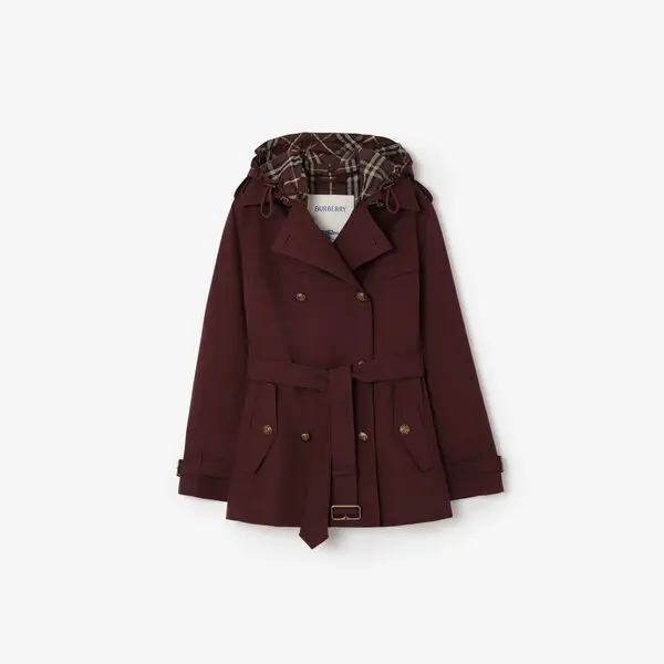 Burberry Short Tropical Gabardine Foxfield Trench Coat - Vineyard Red