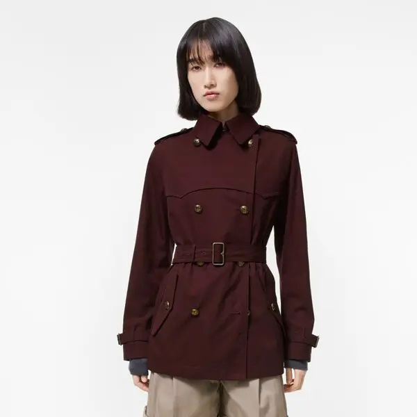 Burberry Short Tropical Gabardine Foxfield Trench Coat - Vineyard Red