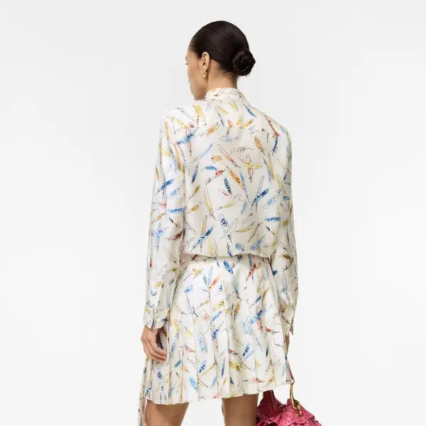 Burberry Feather Print Silk Scarf Blouse