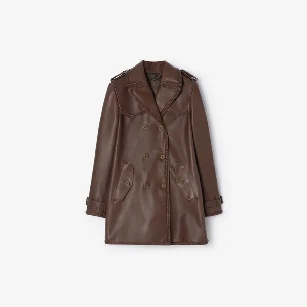 Burberry Short Fringed Leather Trench Coat - Mid Brown