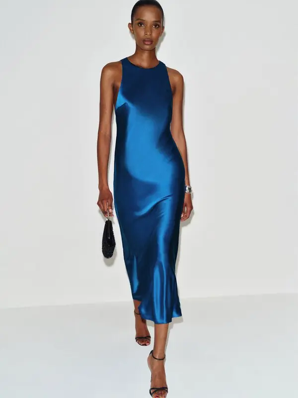 REFORMATION Noe Silk Dress - Blue