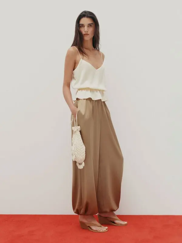 REFORMATION Aven Satin Pant - Brown