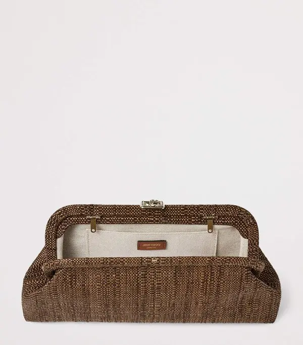 JIMMY CHOO Skylar Woven Raffia Clutch Bag - Beige