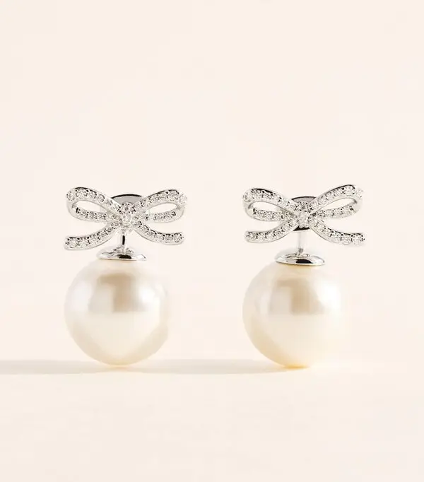 SELF-PORTRAIT Crystal Embellished Bow Earrings - Silver