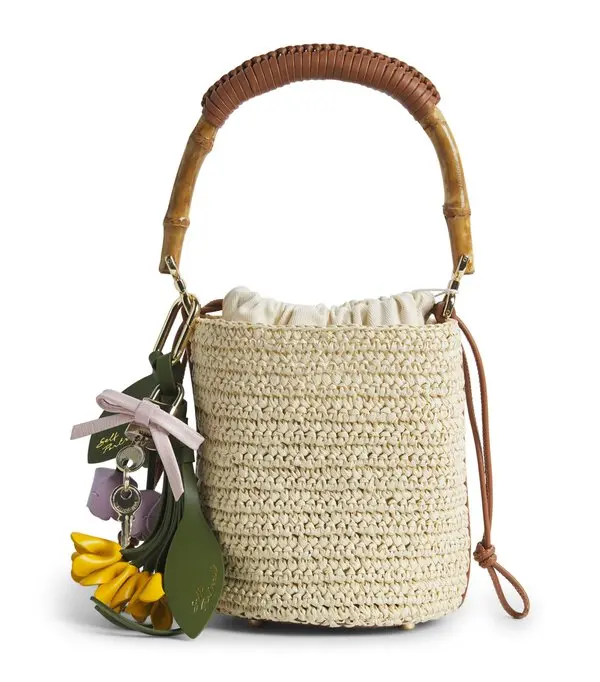 SELF-PORTRAIT Mini Raffia Bucket Bag - Beige