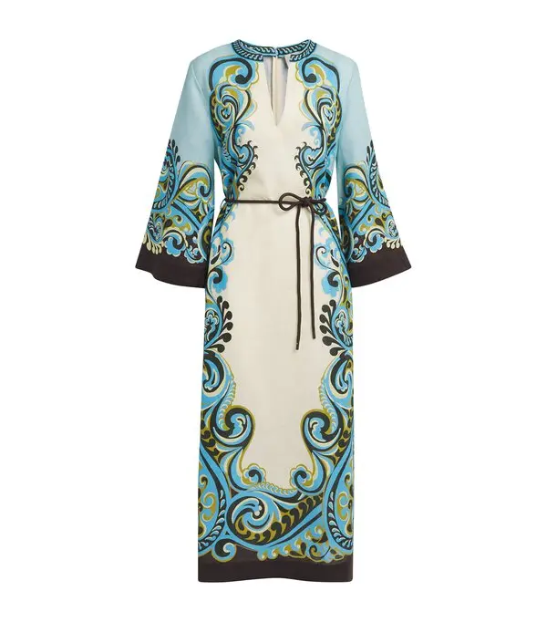 ALEMAIS Linen Printed Natalia Maxi Dress - Ivory