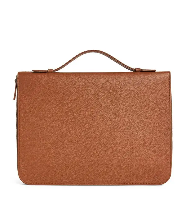 Eleventy Deer Print Calfskin Leather Laptop Bag With Top Handle - Beige