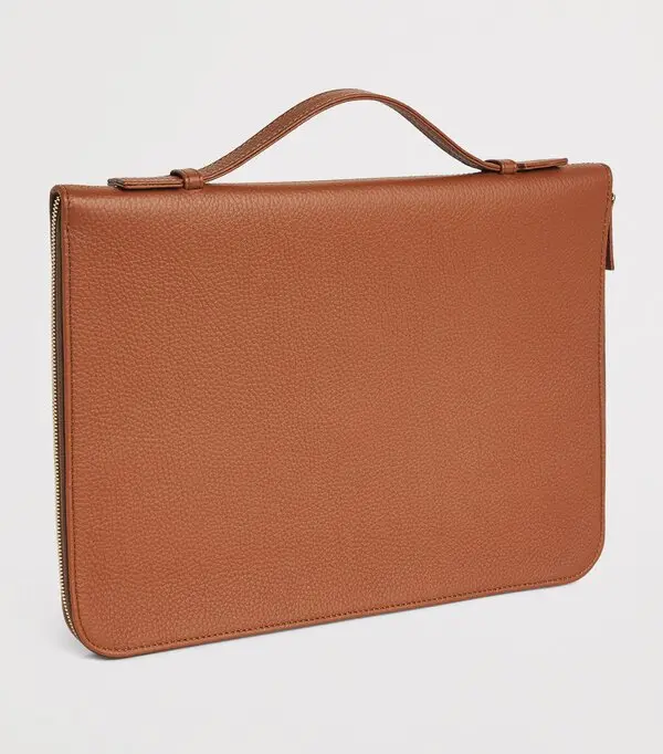 Eleventy Deer Print Calfskin Leather Laptop Bag With Top Handle