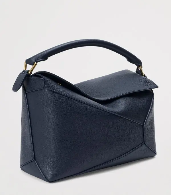 Loewe Medium Leather Puzzle Edge Top-handle Bag - Navy