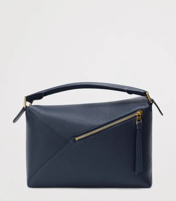 Loewe Medium Leather Puzzle Edge Top-handle Bag - Navy