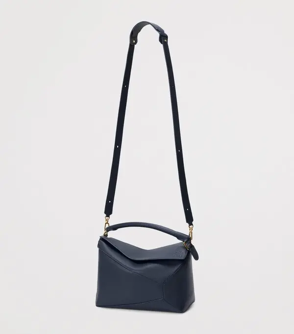 Loewe Medium Leather Puzzle Edge Top-handle Bag - Navy