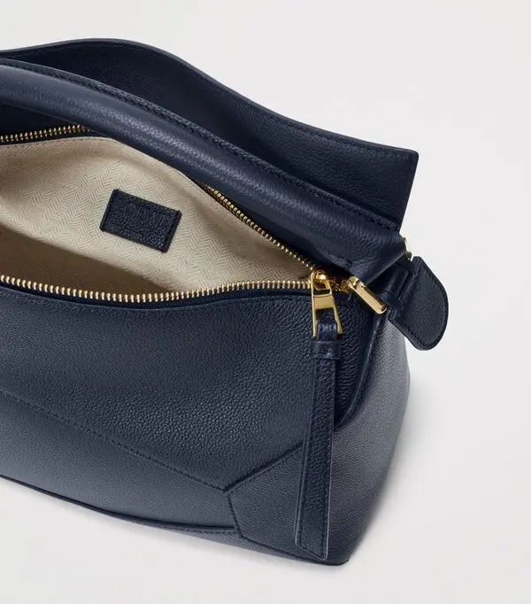 Loewe Medium Leather Puzzle Edge Top-handle Bag - Navy