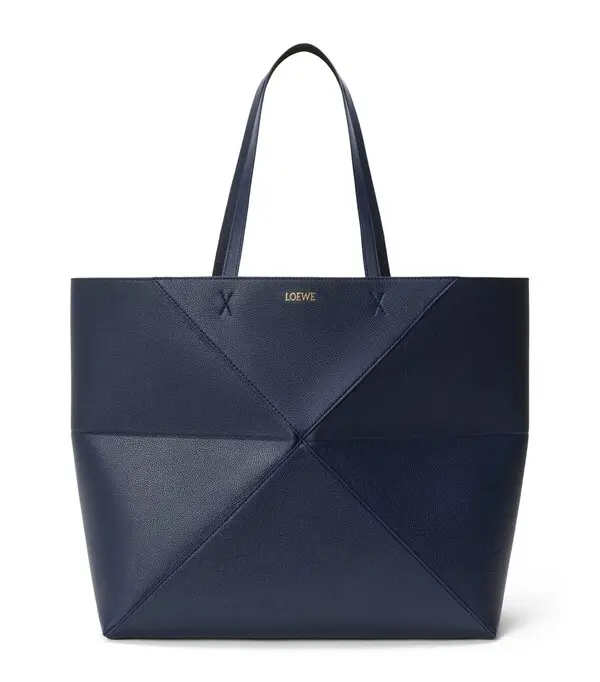 Loewe Medium Leather Puzzle Fold Tote Bag - Navy