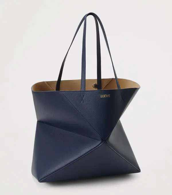 Loewe Medium Leather Puzzle Fold Tote Bag - Navy