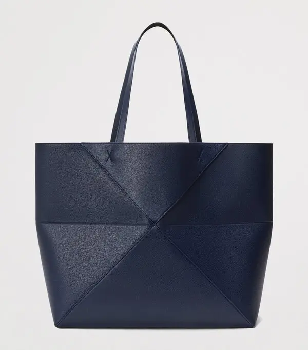 Loewe Medium Leather Puzzle Fold Tote Bag - Navy