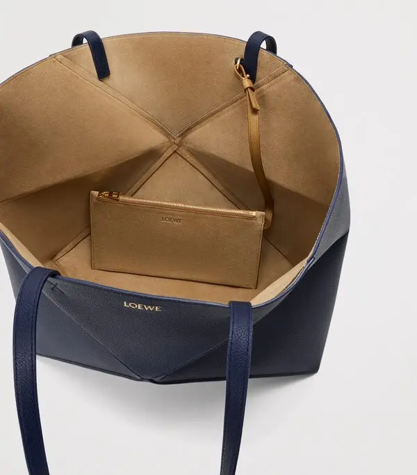 Loewe Medium Leather Puzzle Fold Tote Bag - Navy