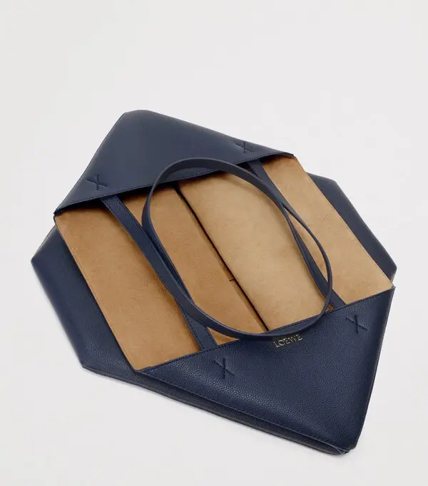 Loewe Medium Leather Puzzle Fold Tote Bag - Navy