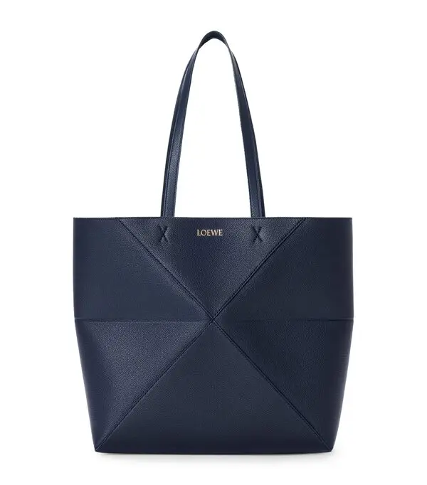 Loewe Medium Leather Puzzle Fold Tote Bag - Navy