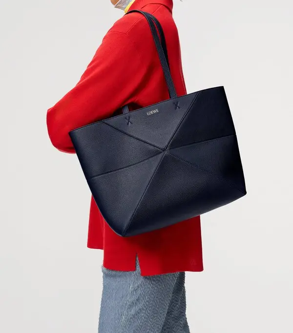 Loewe Medium Leather Puzzle Fold Tote Bag - Navy