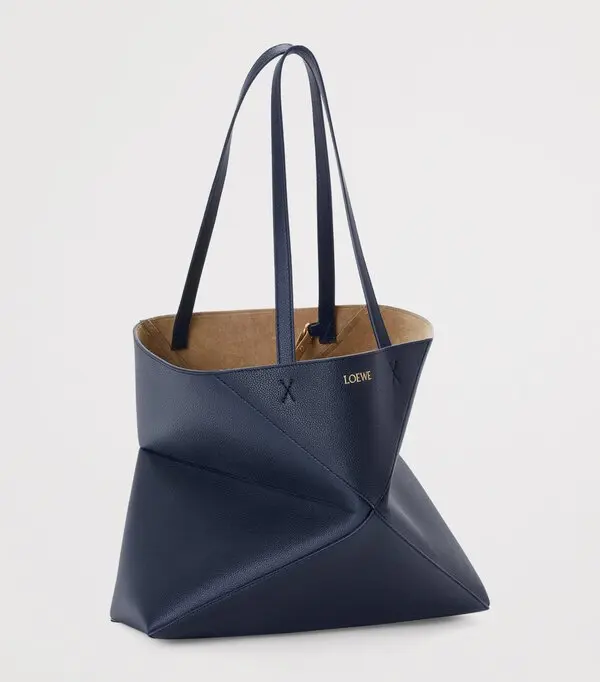Loewe Medium Leather Puzzle Fold Tote Bag - Navy