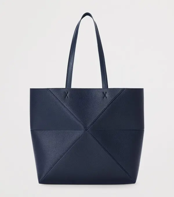 Loewe Medium Leather Puzzle Fold Tote Bag - Navy