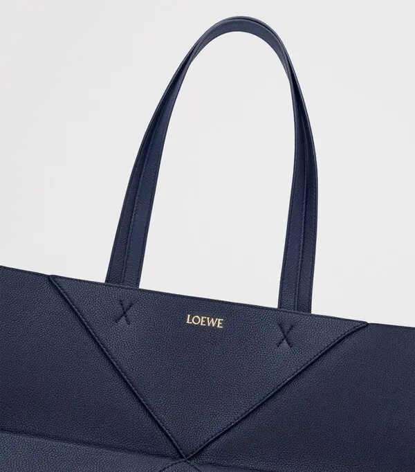 Loewe Medium Leather Puzzle Fold Tote Bag - Navy