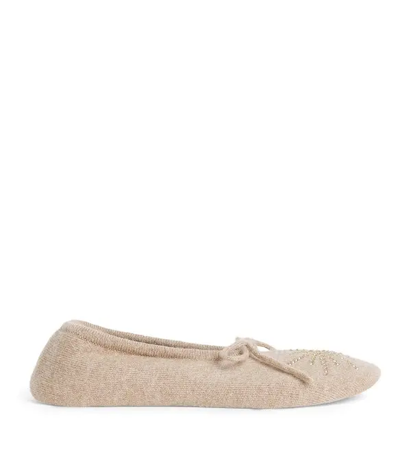 WILLIAM SHARP Cashmere Crystal Embellished Dolly Slippers - Brown