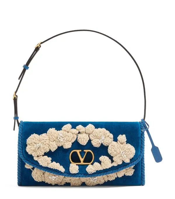 Valentino Garavani Small Beaded Devain Shoulder Bag - Blue