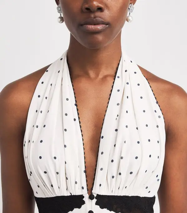 SELF-PORTRAIT Polka-dot Halterneck Midi Dress