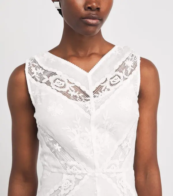 SELF-PORTRAIT Ramie Embroidered Midi Dress
