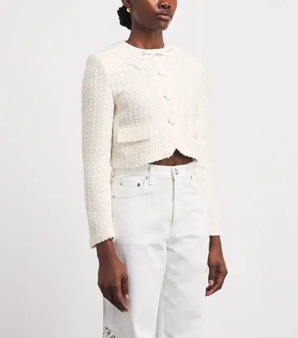 SELF-PORTRAIT Bouclé Lace-collar Jacket - Ivory