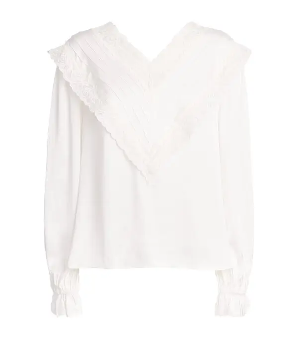 SELF-PORTRAIT Satin Lace Blouse