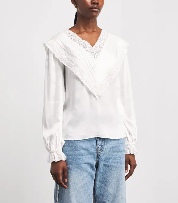 SELF-PORTRAIT Satin Lace Blouse