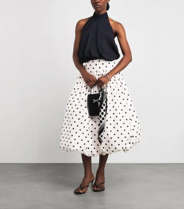 SELF-PORTRAIT Polka Dot Taffeta Midi Skirt