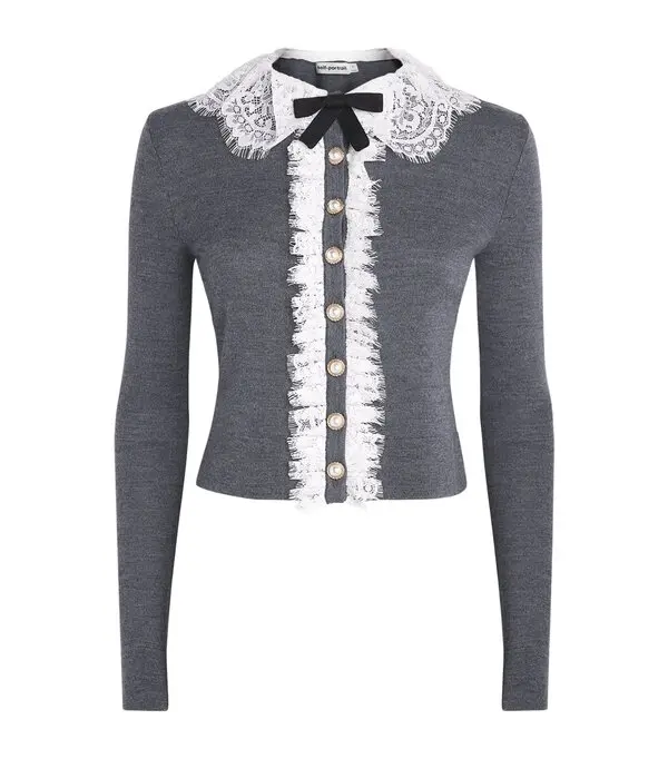 SELF-PORTRAIT Wool Lace-collar Cardigan