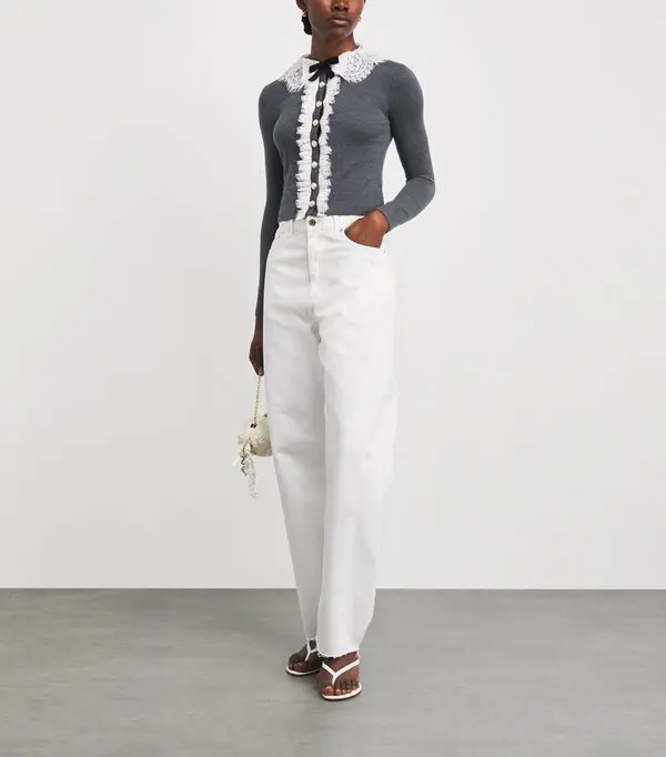 SELF-PORTRAIT Wool Lace-collar Cardigan