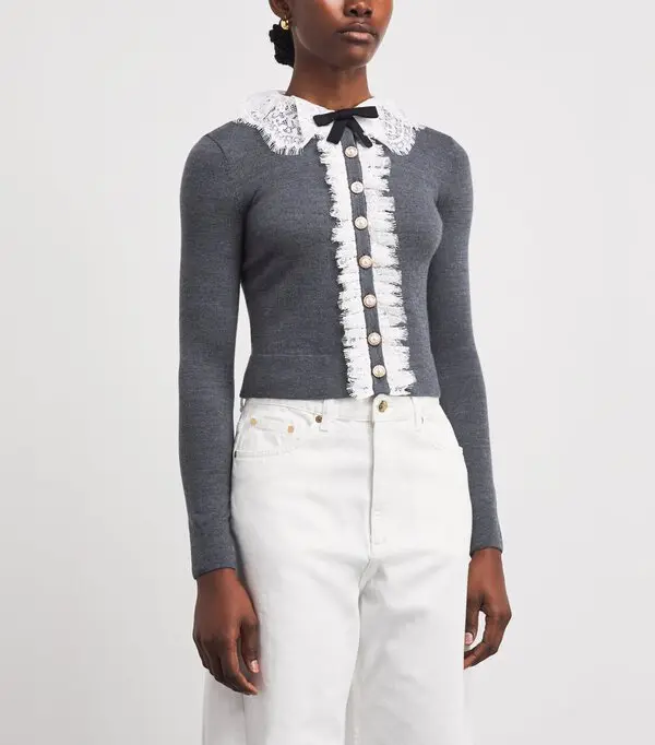 SELF-PORTRAIT Wool Lace-collar Cardigan