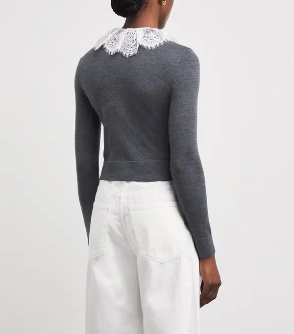 SELF-PORTRAIT Wool Lace-collar Cardigan